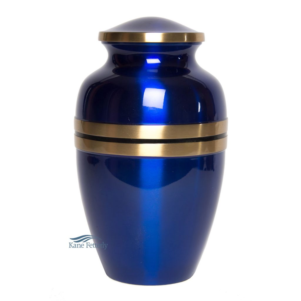Blue Brass Urn with Gold Band - Montreal Cremation Urns
